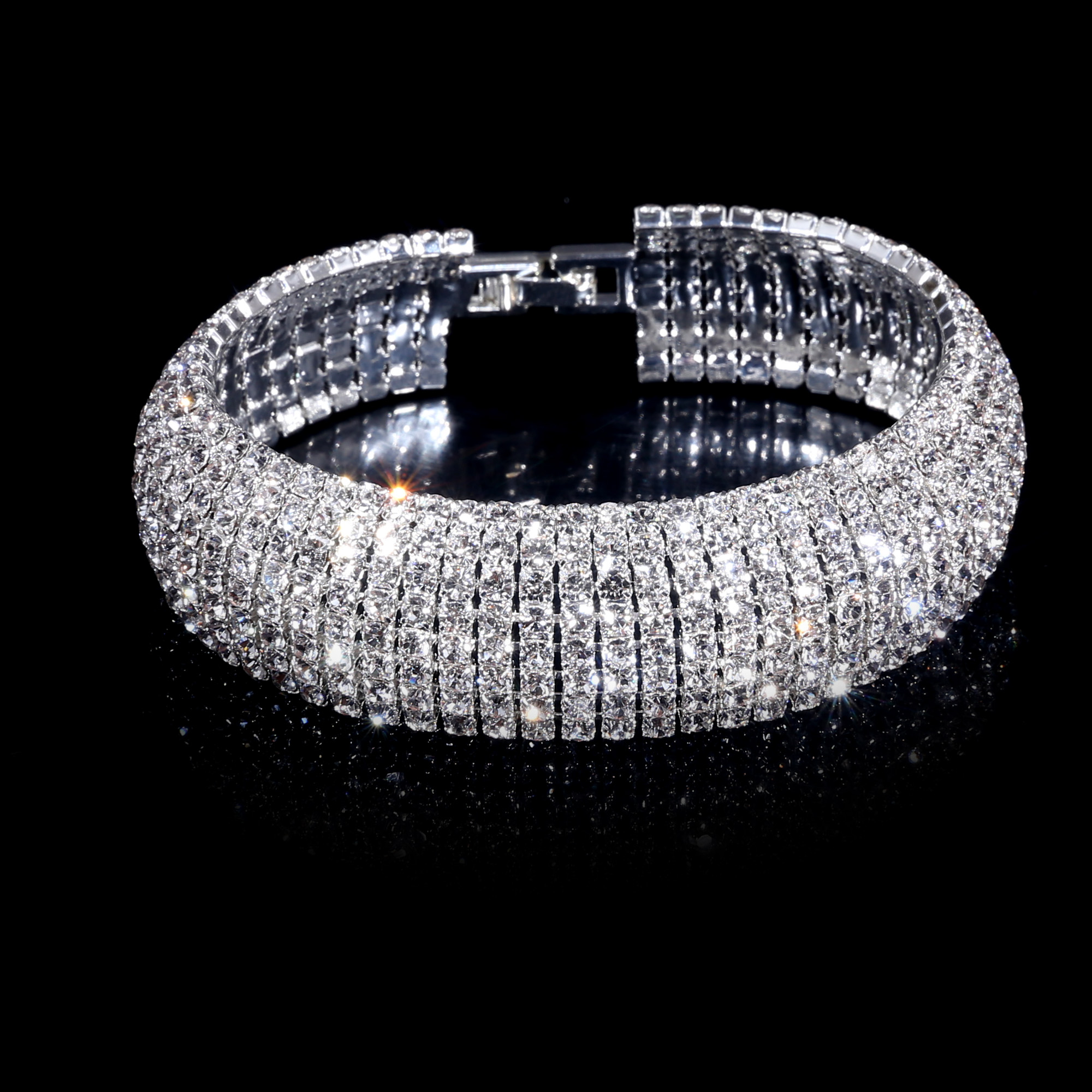 Shiny Wedding Bride Crystal Rhinestone Silver Bangle Bracelet Woman Jewelry